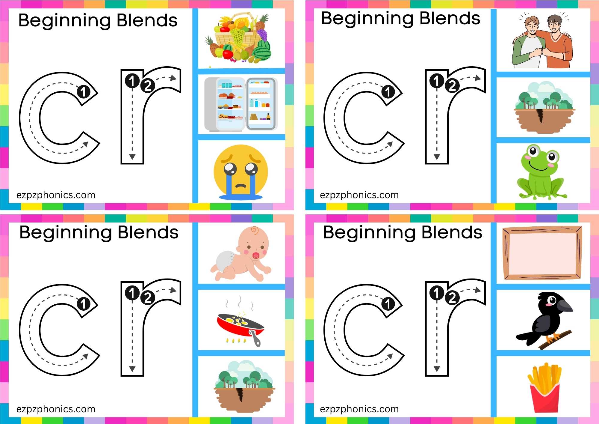 CR Beginning Blends Clip Cards Trace The Letters And Clip The Correct Image Set 2 - ezpzphonics.com